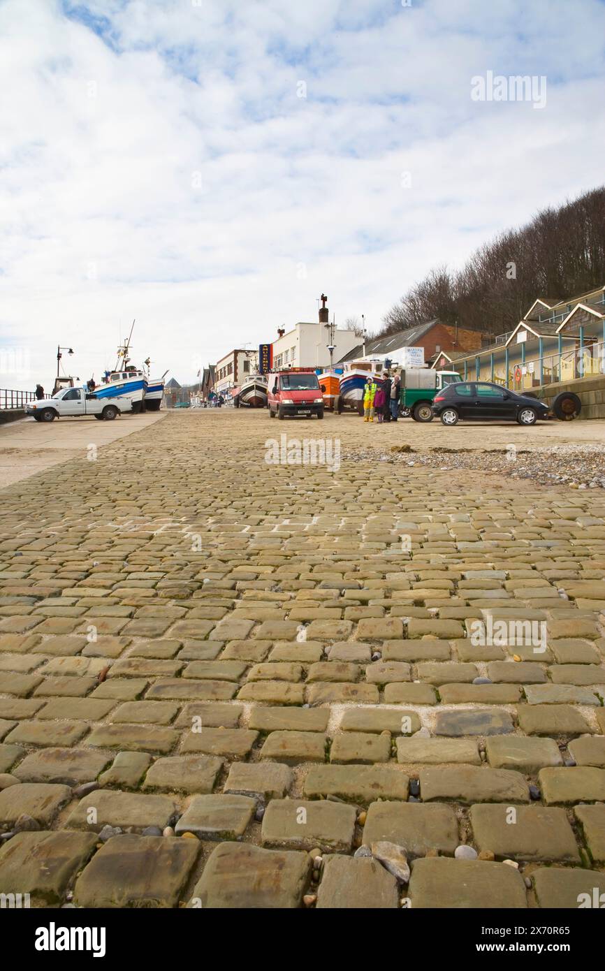 the coble slipway in the seaside town of Filey on the yorkshire coast ...