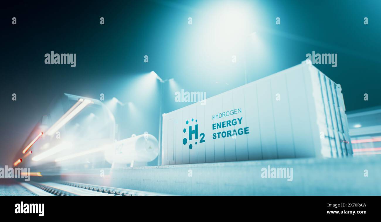 A long-exposure nighttime image showing a hydrogen electrical energy ...