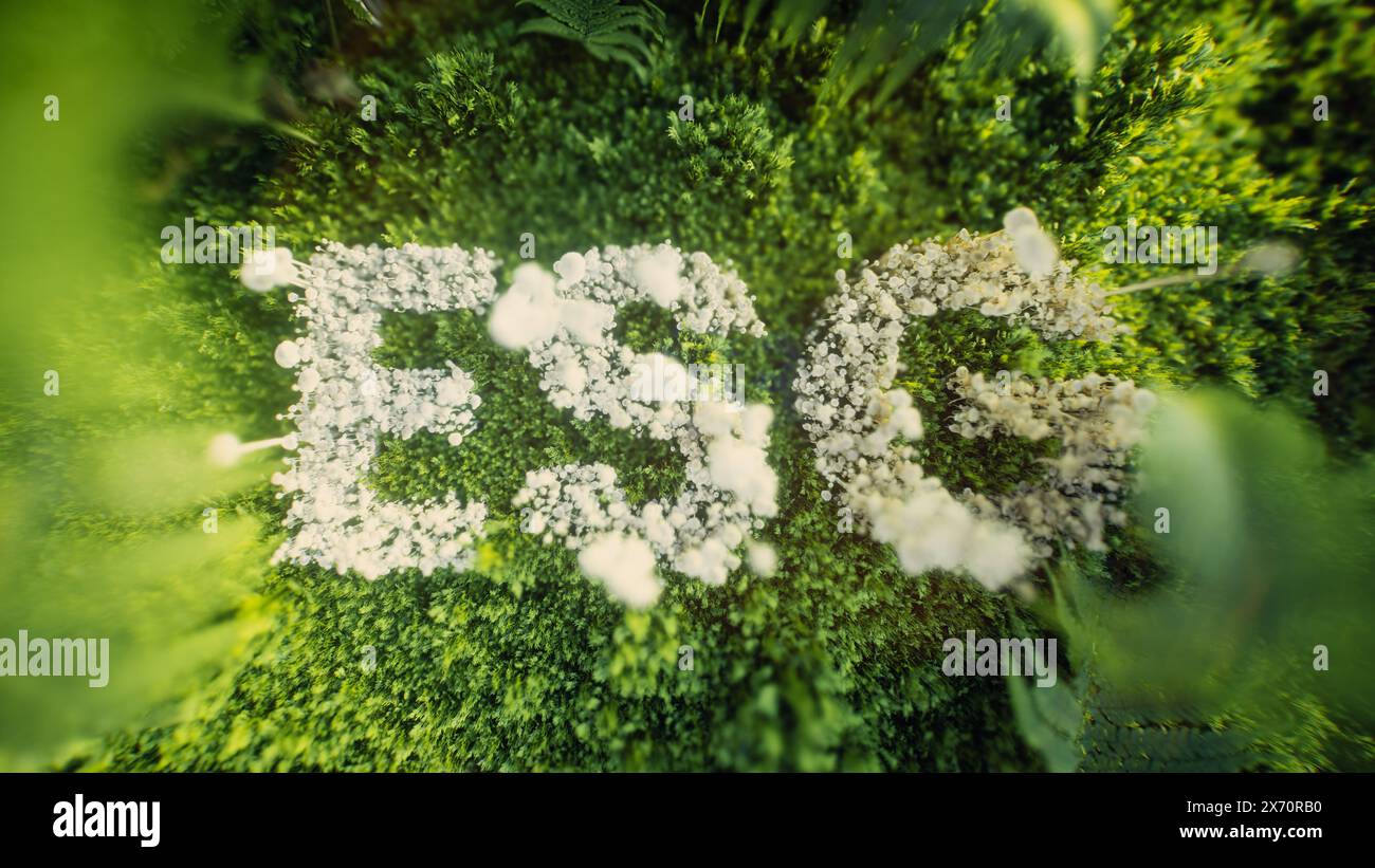 ESG symbol made of white sponges on a background of deep green moss and ...