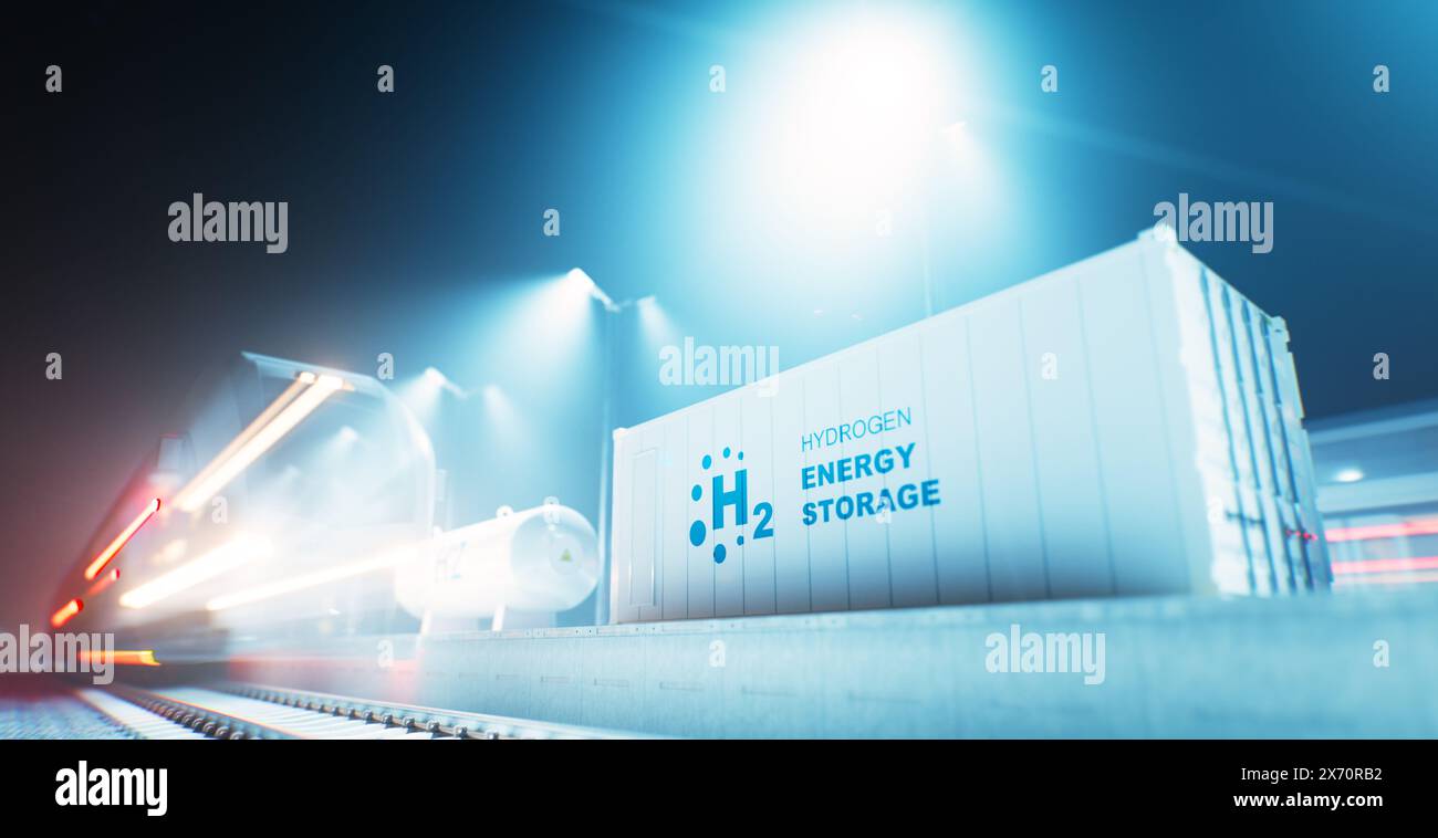 A long-exposure nighttime image showing a hydrogen electrical energy ...