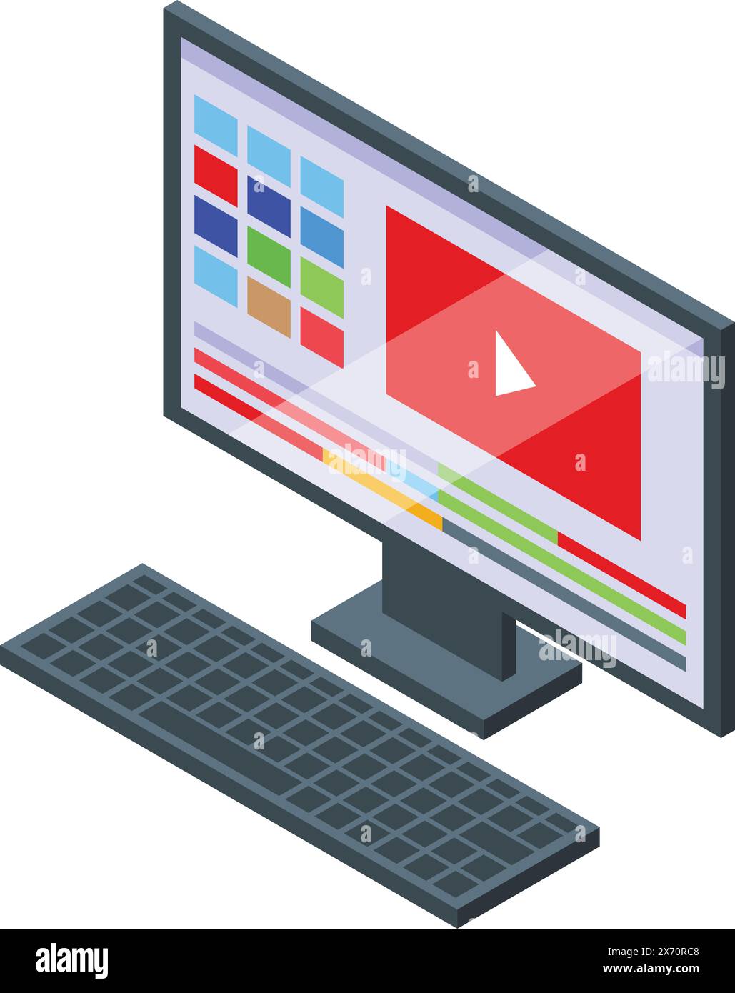 Illustration of a 3d isometric computer screen with a video player ...