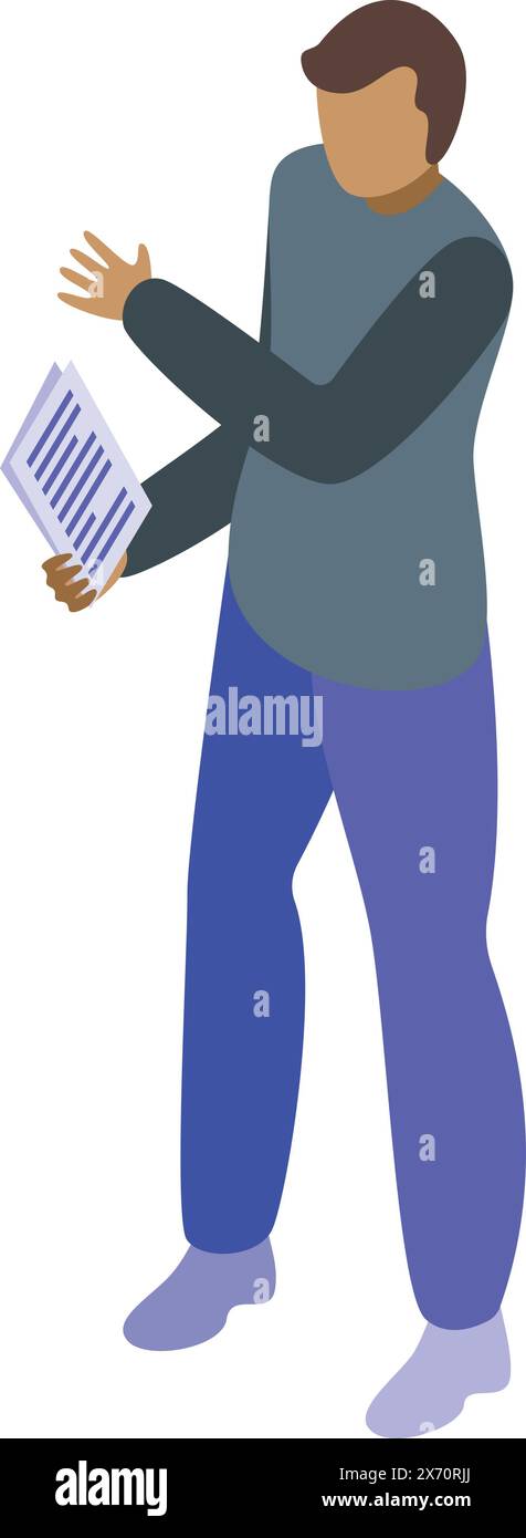 Isometric vector of a professional man presenting with document in hand ...