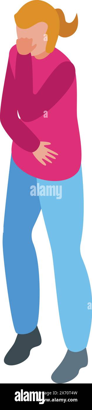Isometric illustration of a young woman with blonde hair standing ...
