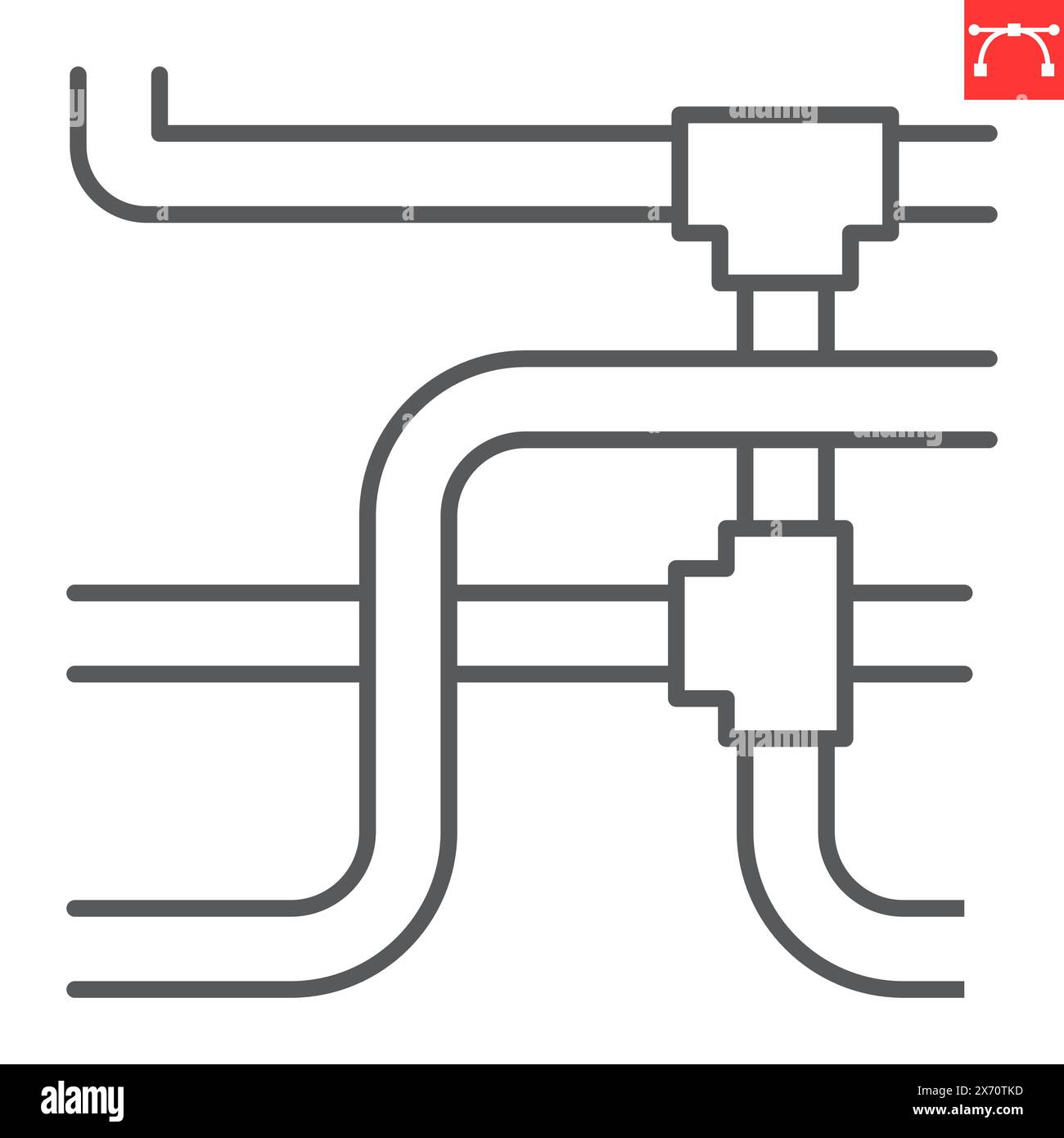Pipe installation line icon, plumbing service and construction ...