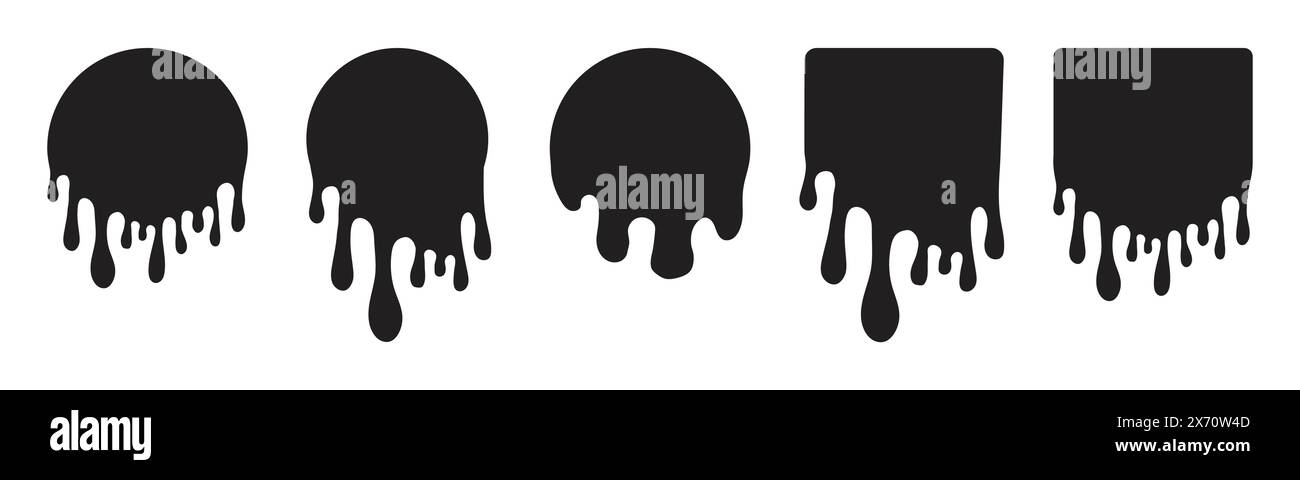 Melt drip circle silhouette paint round splash with drops, liquid shape ...