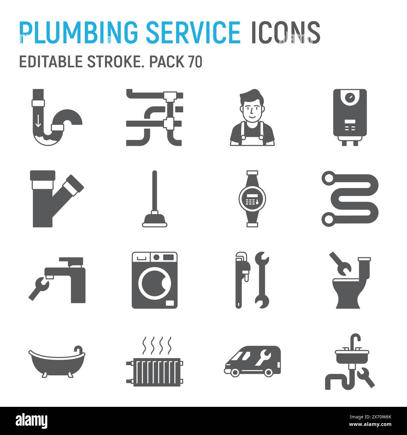 Plumbing service glyph icon set, repair collection, vector graphics ...