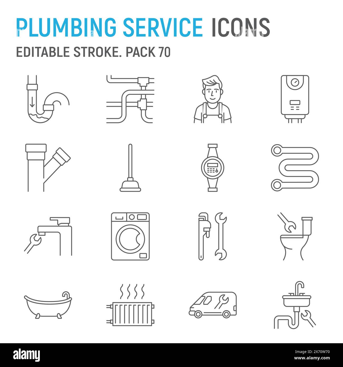 Plumbing service line icon set, repair collection, vector graphics ...