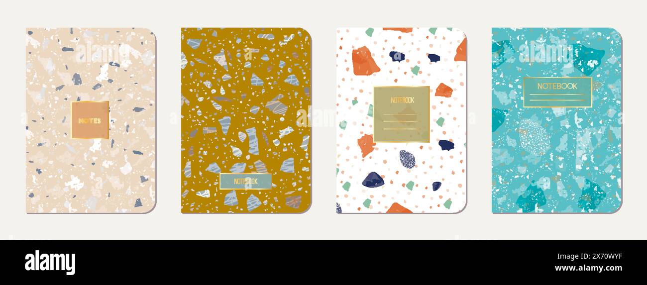School diary cover design. Terrazzo abstract background made of natural ...