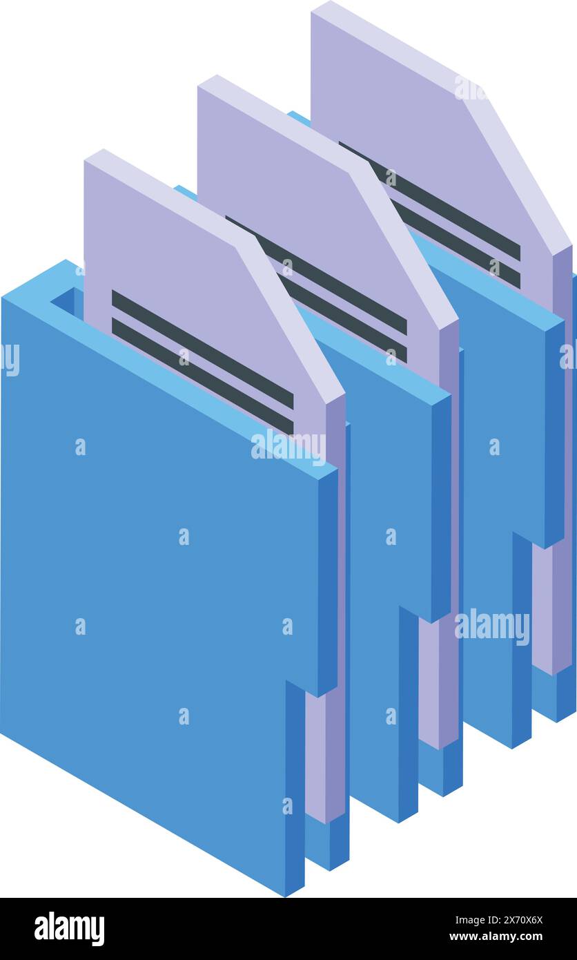 Detailed 3d isometric illustration of blue file folders for organizing and categorizing digital ...
