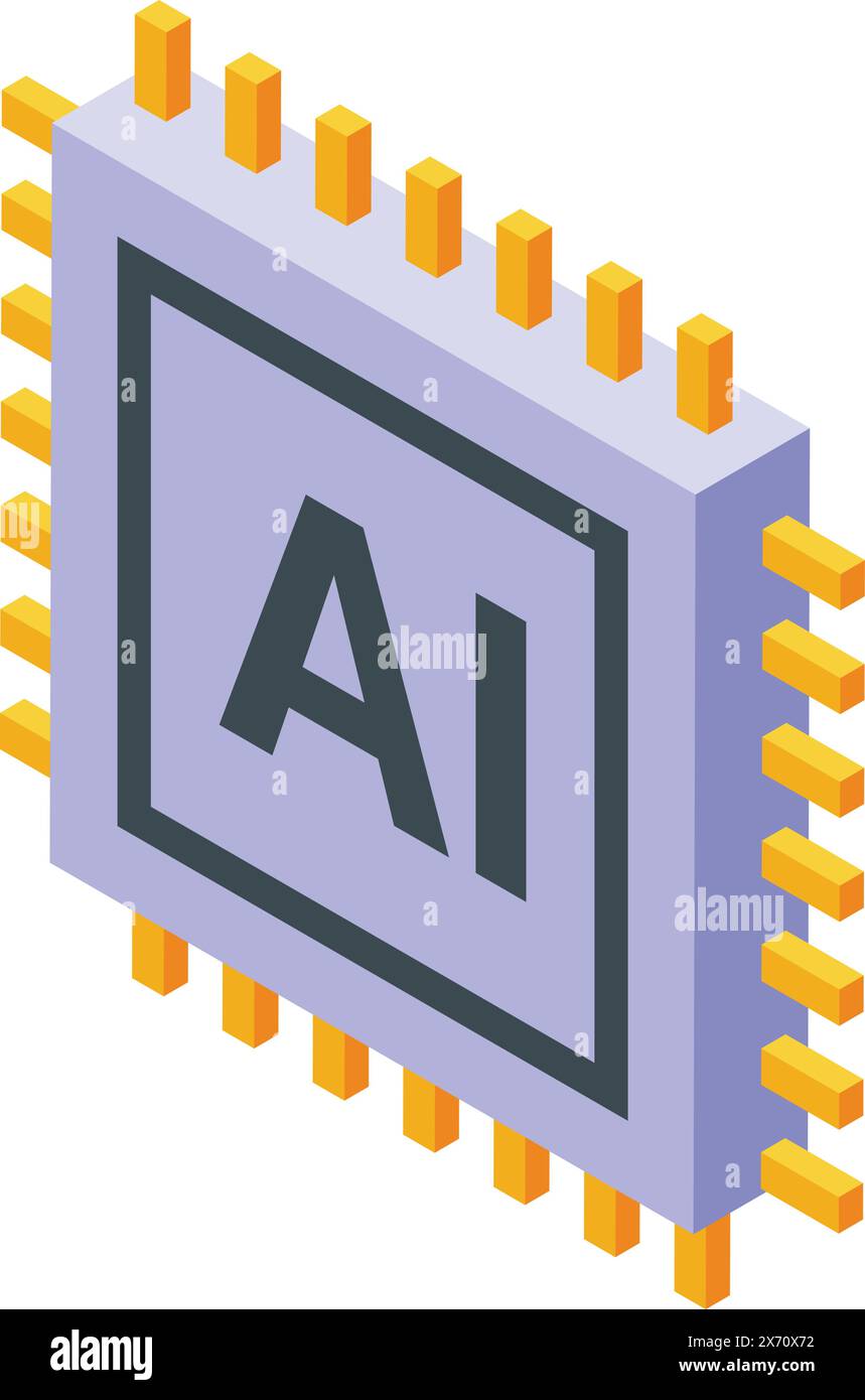 3d isometric illustration of a microprocessor chip with the letters ai, symbolizing artificial ...