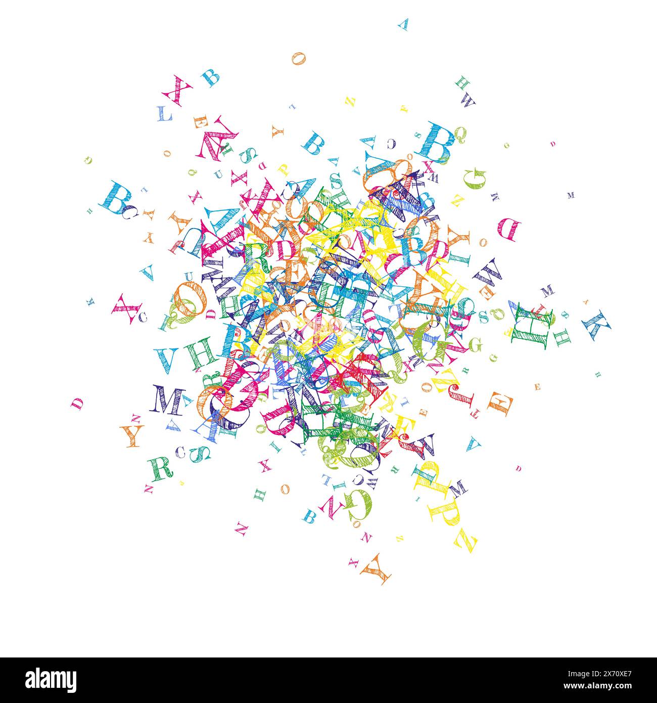 Scattered letters of latin alphabet. Colorful childish floating ...