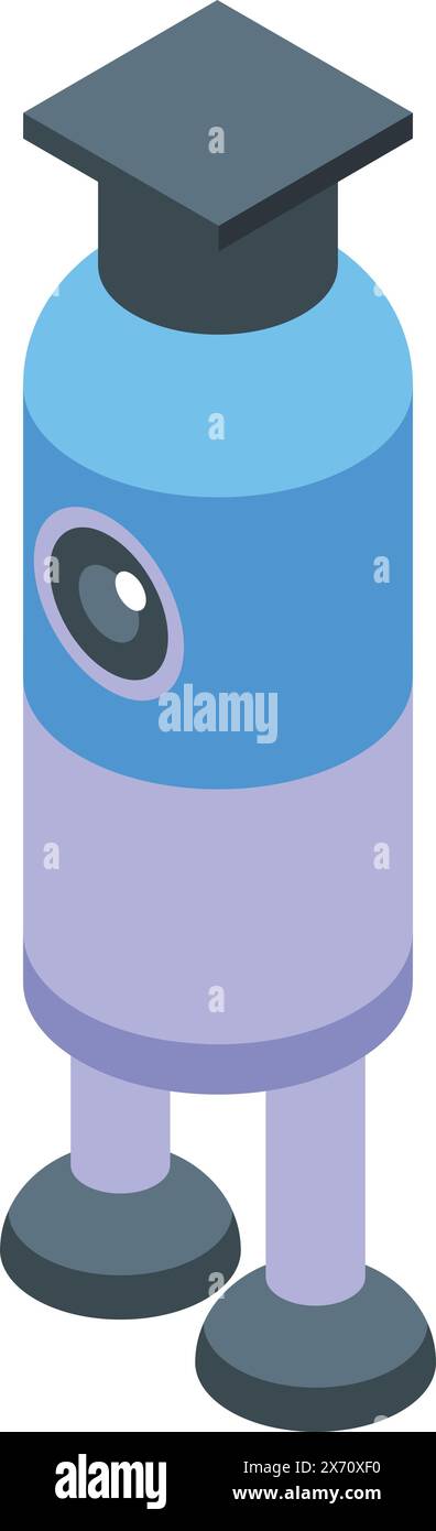 Whimsical isometric illustration of a cartoon robot wearing a ...