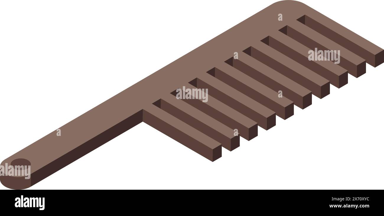 3d isometric digital illustration of a simple brown hair comb on a ...