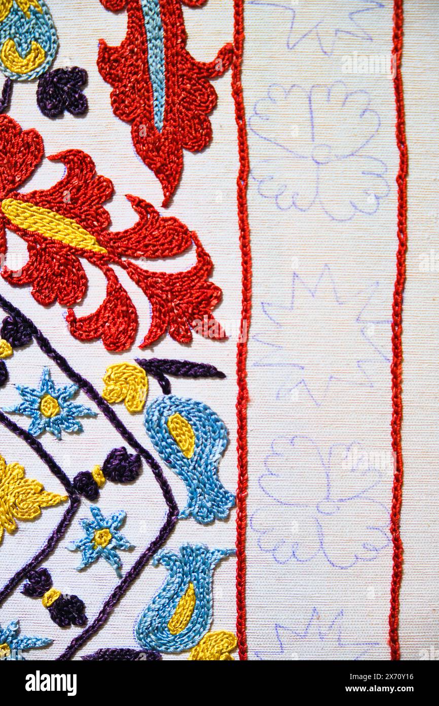 Detail of a design, showing finished work and lines for the unfinished ...