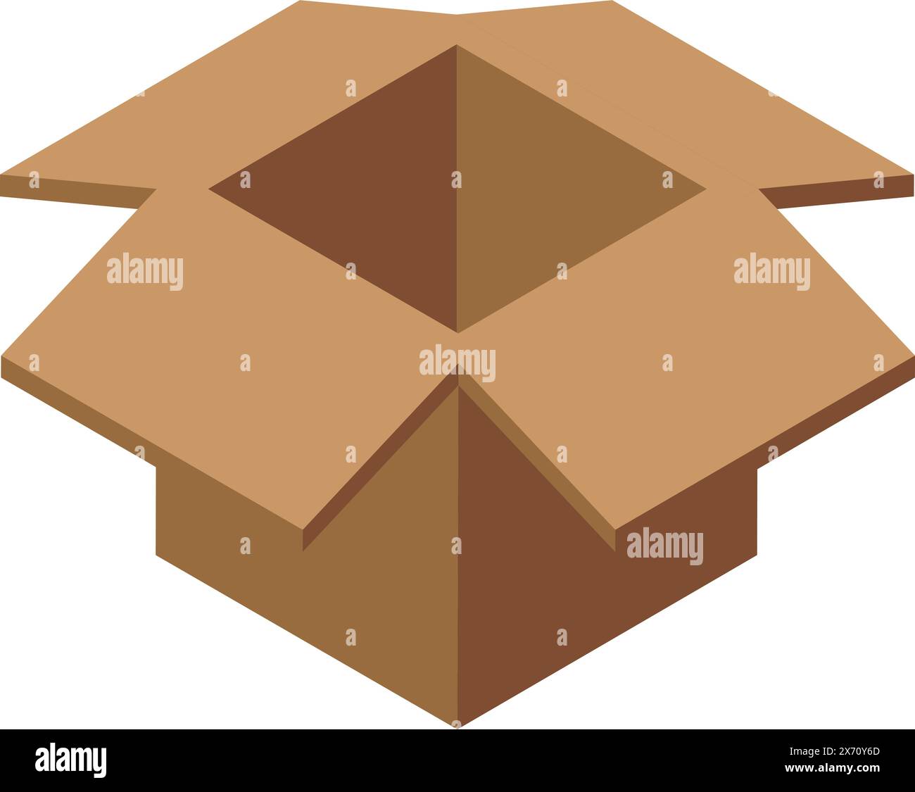 Flat design of a simple, empty open cardboard box isolated against a ...