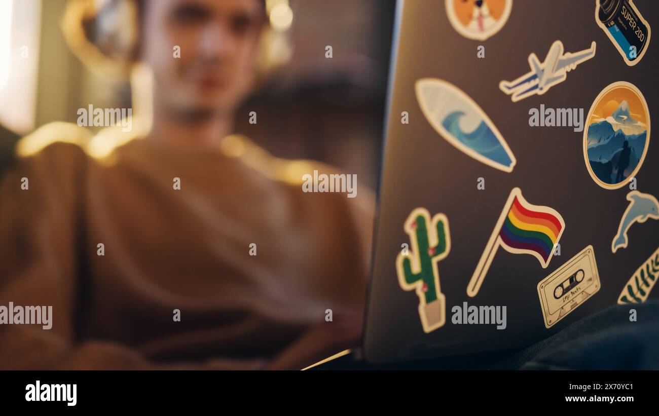 Close Up Footage of Person Using Laptop Computer with Diverse LGBT and ...