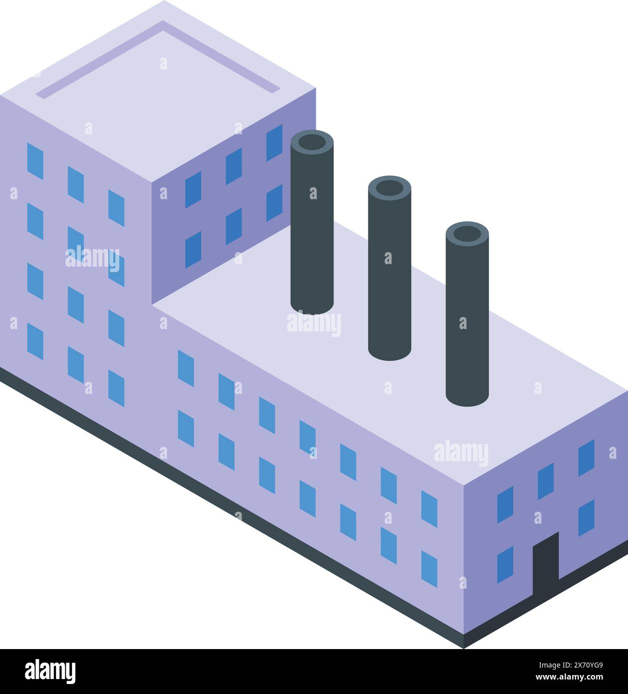 Modern isometric vector illustration of a blue factory with chimneys ...