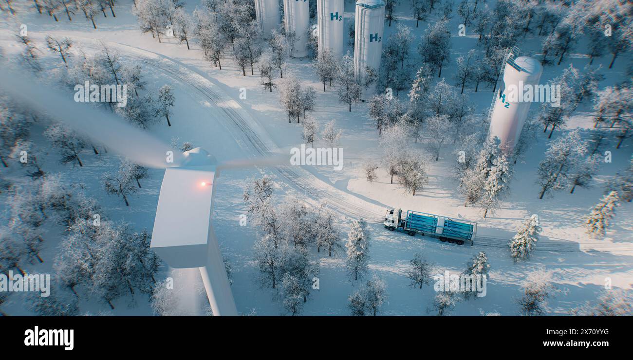 A truck with a hydrogen filling device, hydrogen storage tanks and a ...