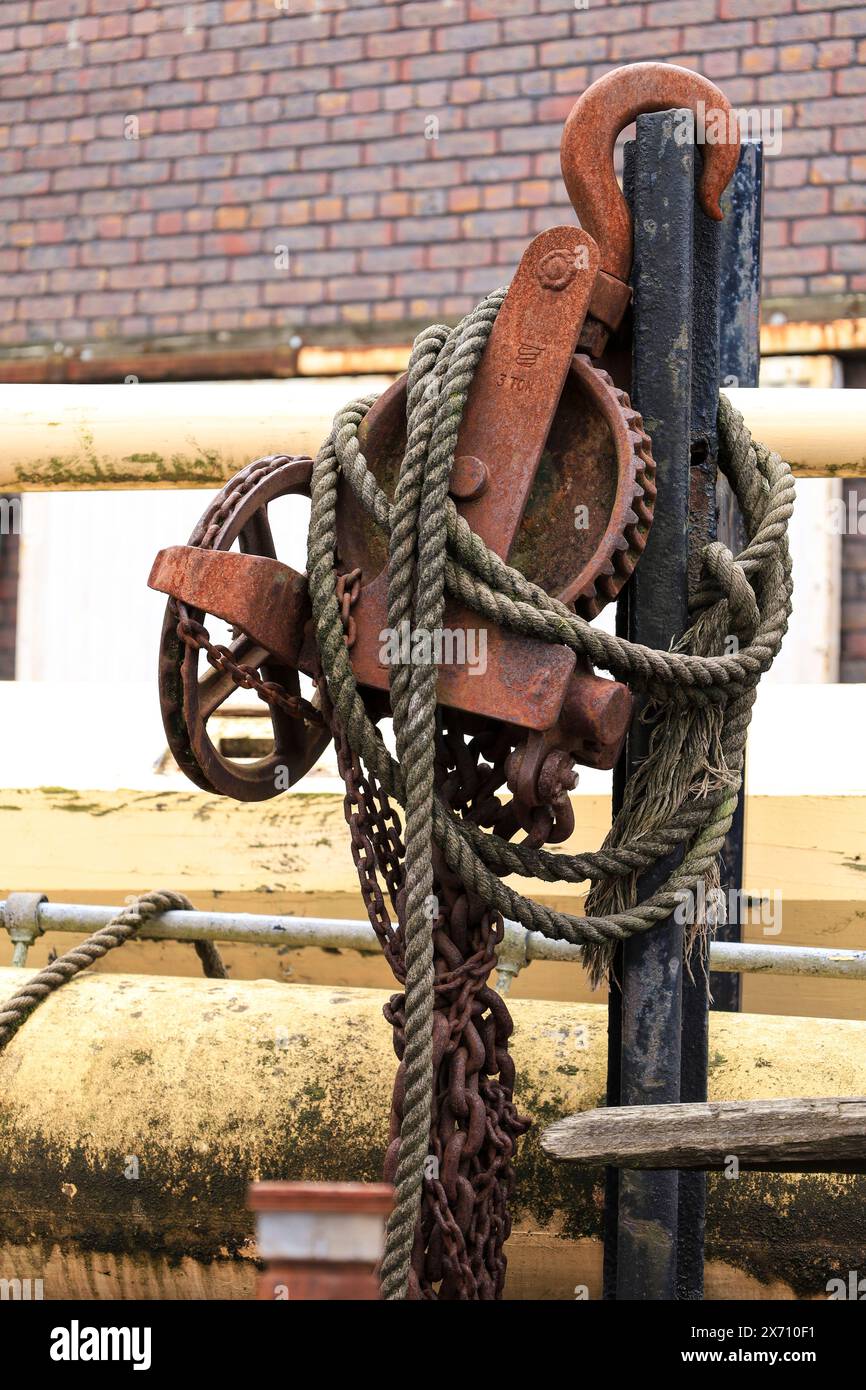 Rusty tools and ropes in the dockyard in Bristol city, England Stock ...