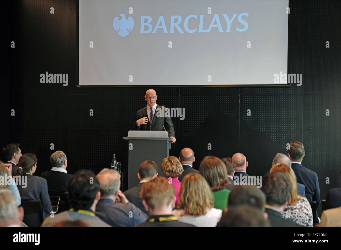 First Minister John Swinney delivers a speech on Scotland's economy and the government's ...