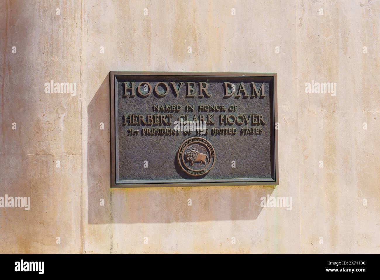 Plaque Mounted on a Wall, Commemorating the Naming of the Hoover Dam in ...