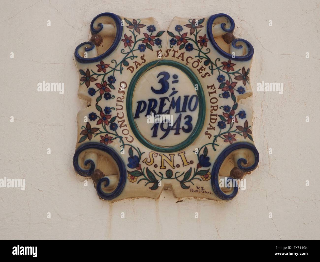Decorative portuguese ceramic tiles at Olhão train station, the Algarve ...