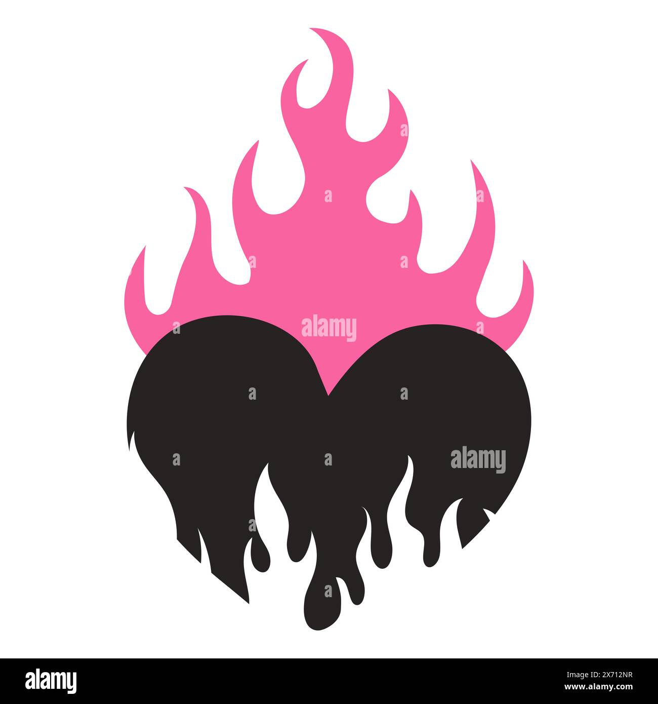 Heart flame y2k gothic tattoo neo tribal isolated on white background ...