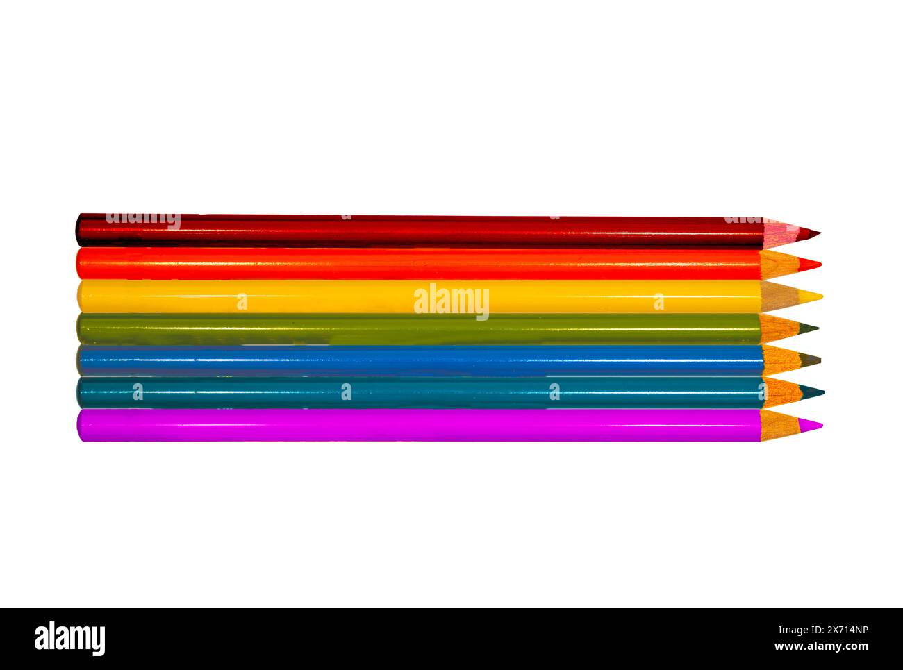 The seven coloured pencils of the rainbow, red, orange, yellow, Green ...