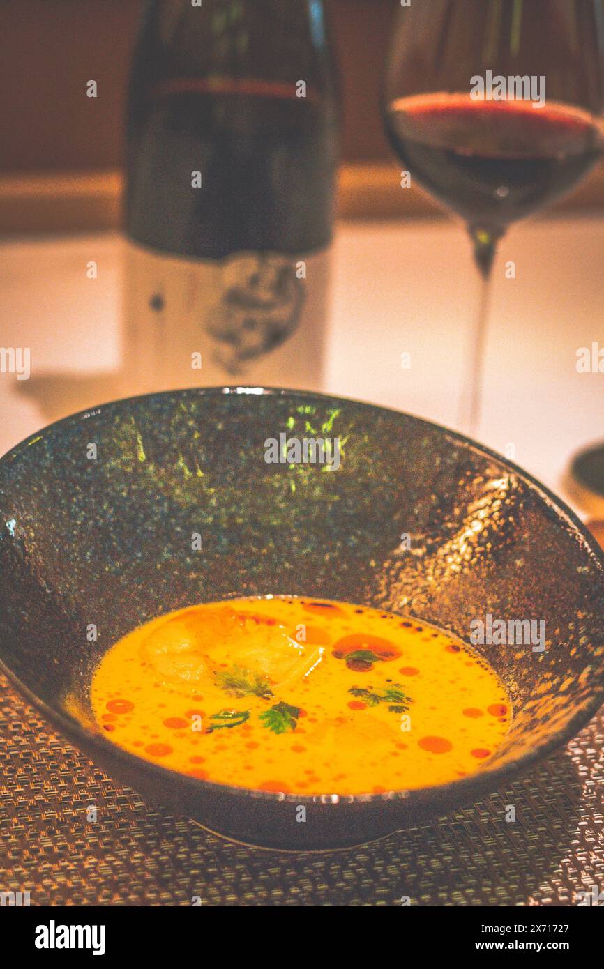 Sri Lankan Curried Prawn & Scallop Soup Saffron, assorted traditional ...