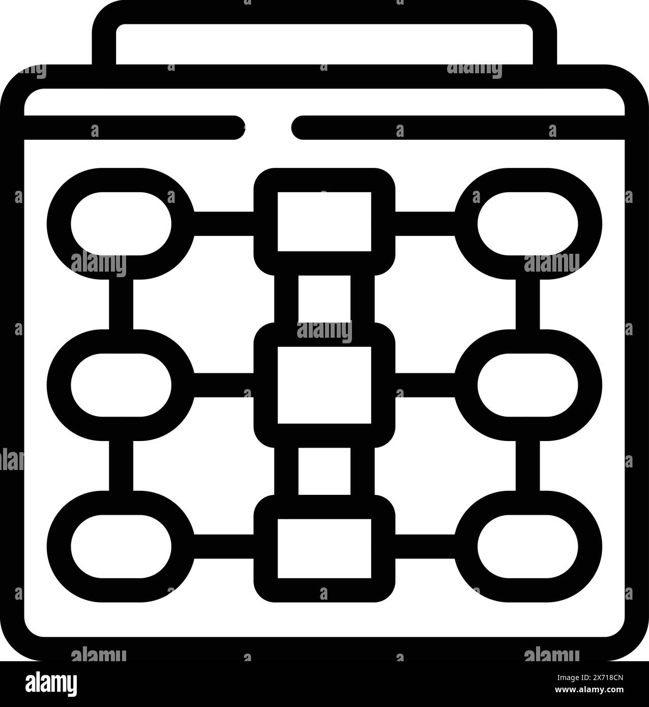 Black line art vector icon depicting a flowchart, suitable for business ...