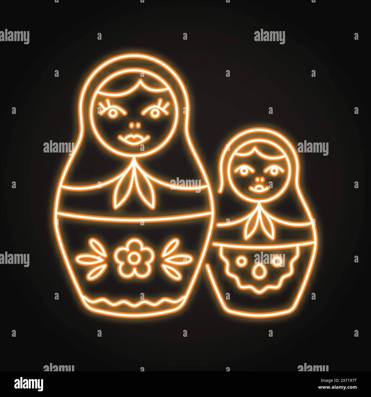 Matryoshka nesting doll neon icon. National Russian toy. Vector ...