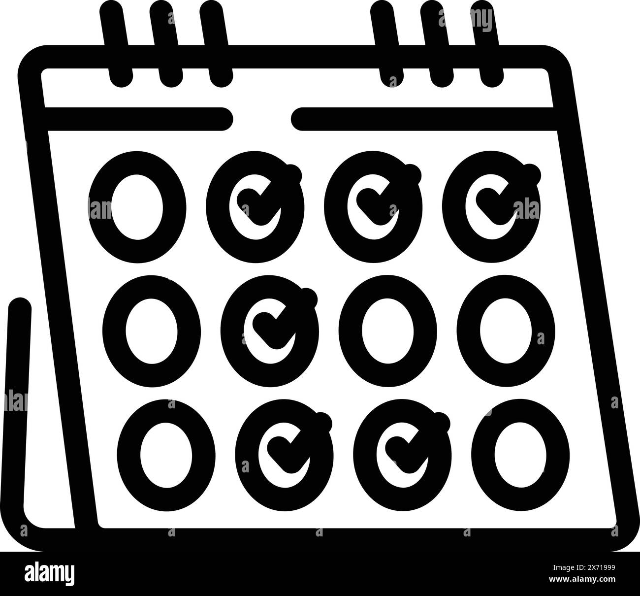 Black and white illustration of a stylized calendar icon with ring ...