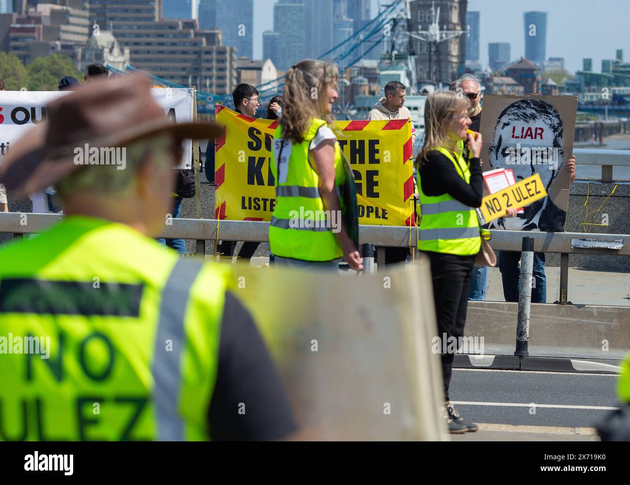 Banners and placards are seen as participants gather for an anti-ULEZ ...
