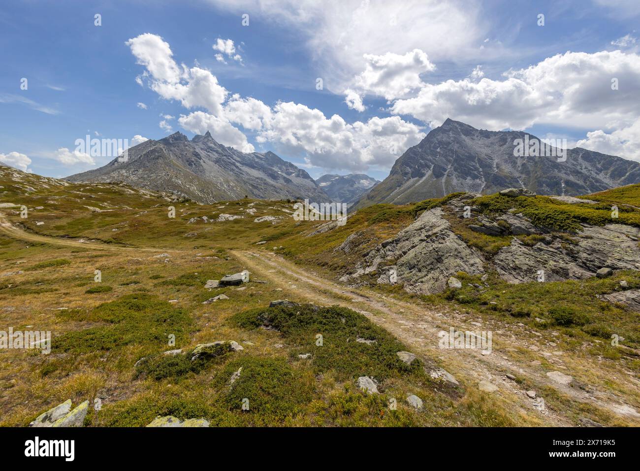 Mountain ranges of the Cottian Alps in the Petit Mont-Cenis Valley at ...