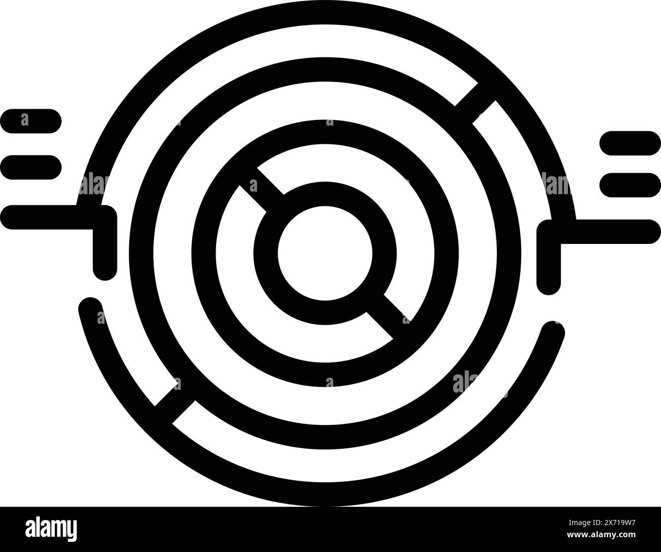 Black and white vector illustration of a stylized target symbol with ...