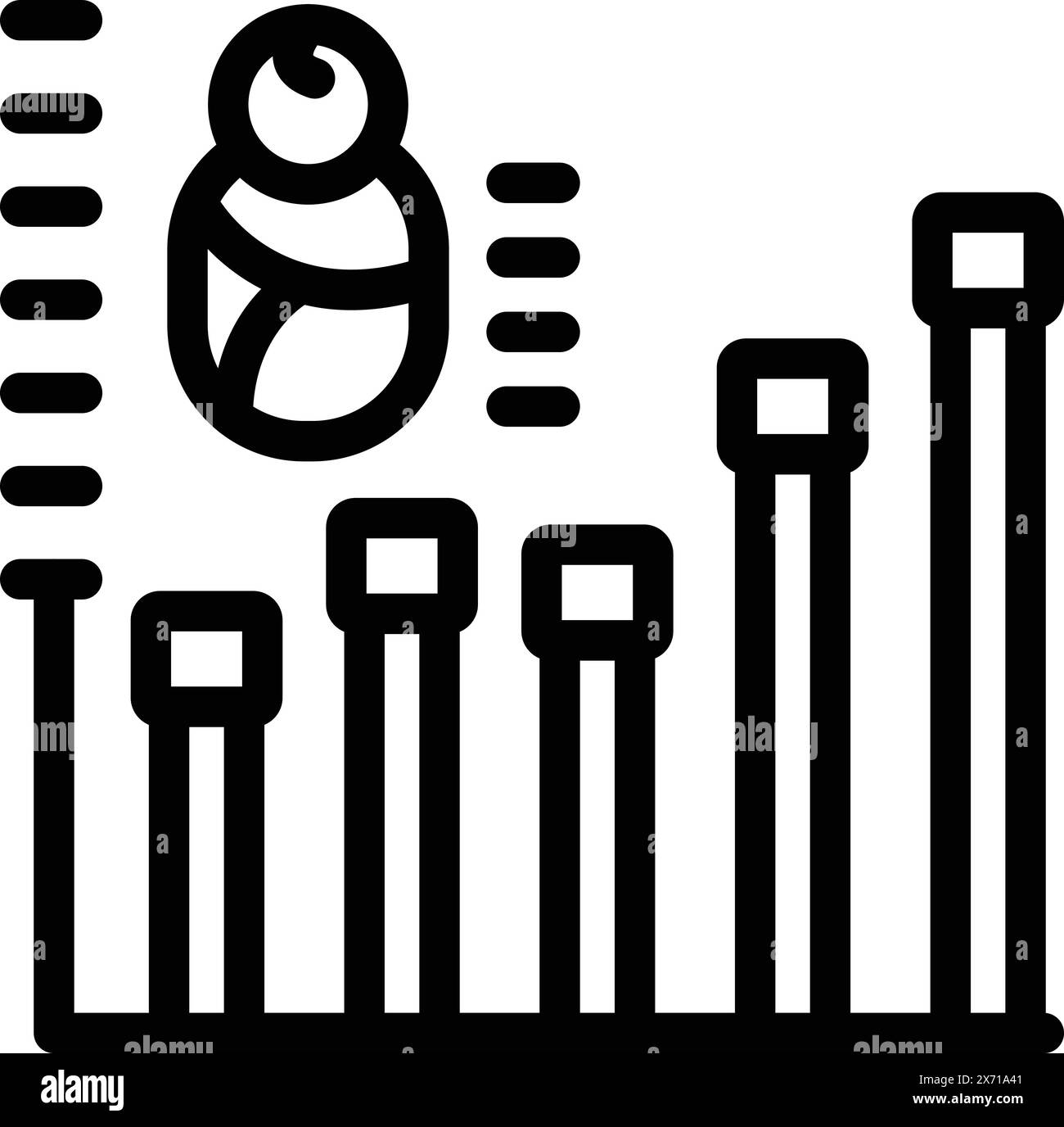 Vector black line icon of baby growth chart measurement milestone and ...