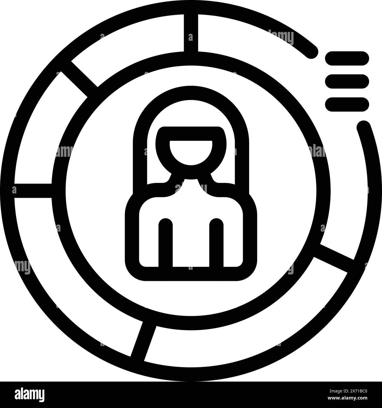 Stylized line art of a woman silhouette within a circular modern frame ...