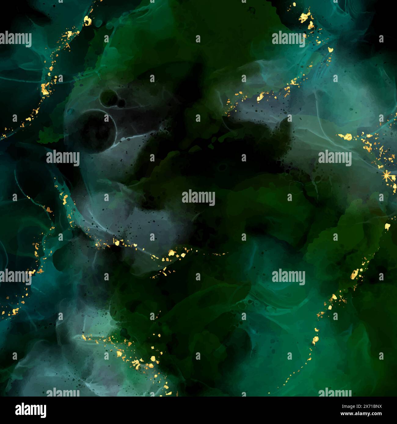 Emerald green hand painted alcohol ink background with gold glitter ...