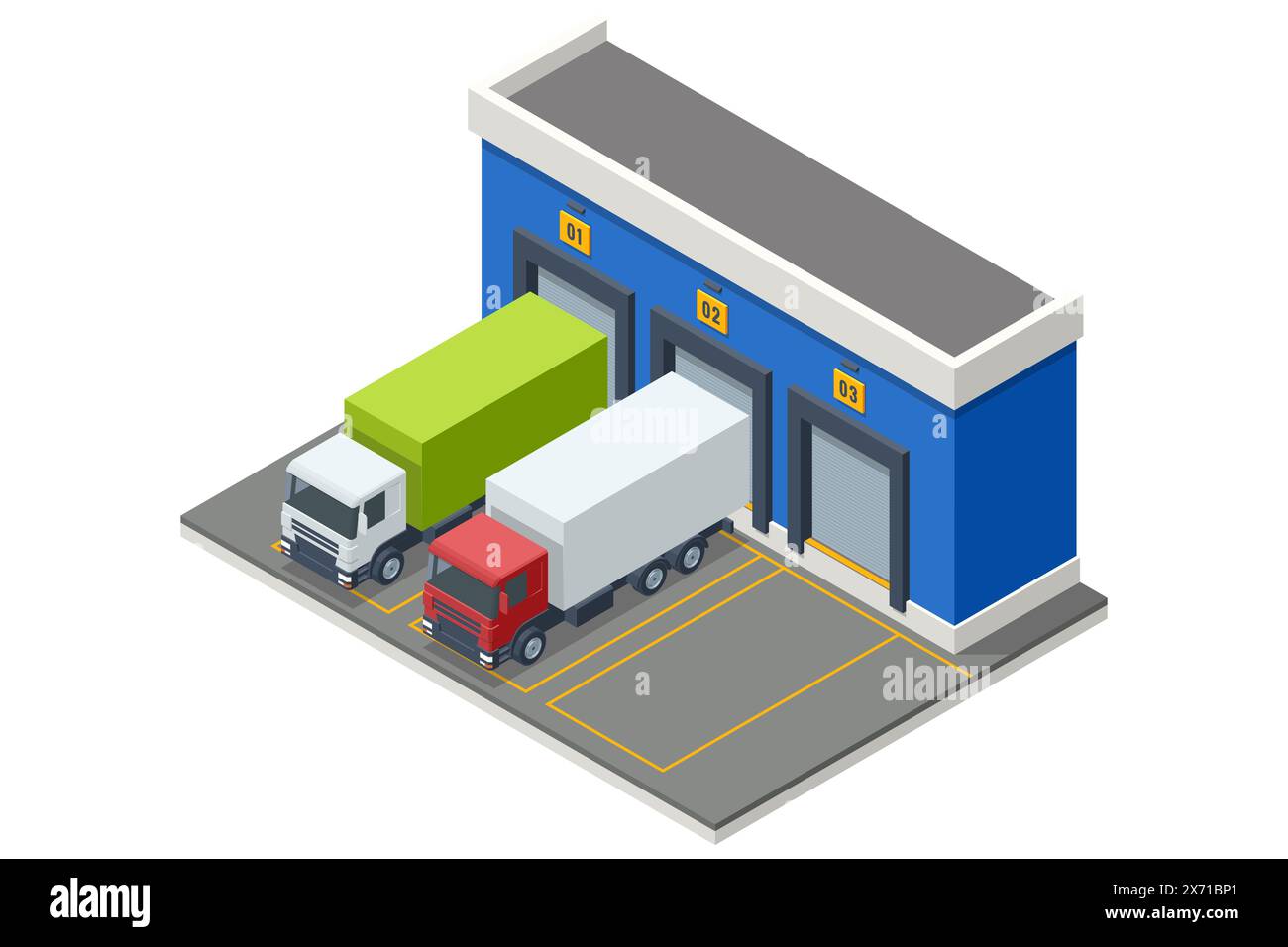 Isometric Warehouse Logistic Interior Storage Room Factory. Semi trailer truck. Cargo Truck ...