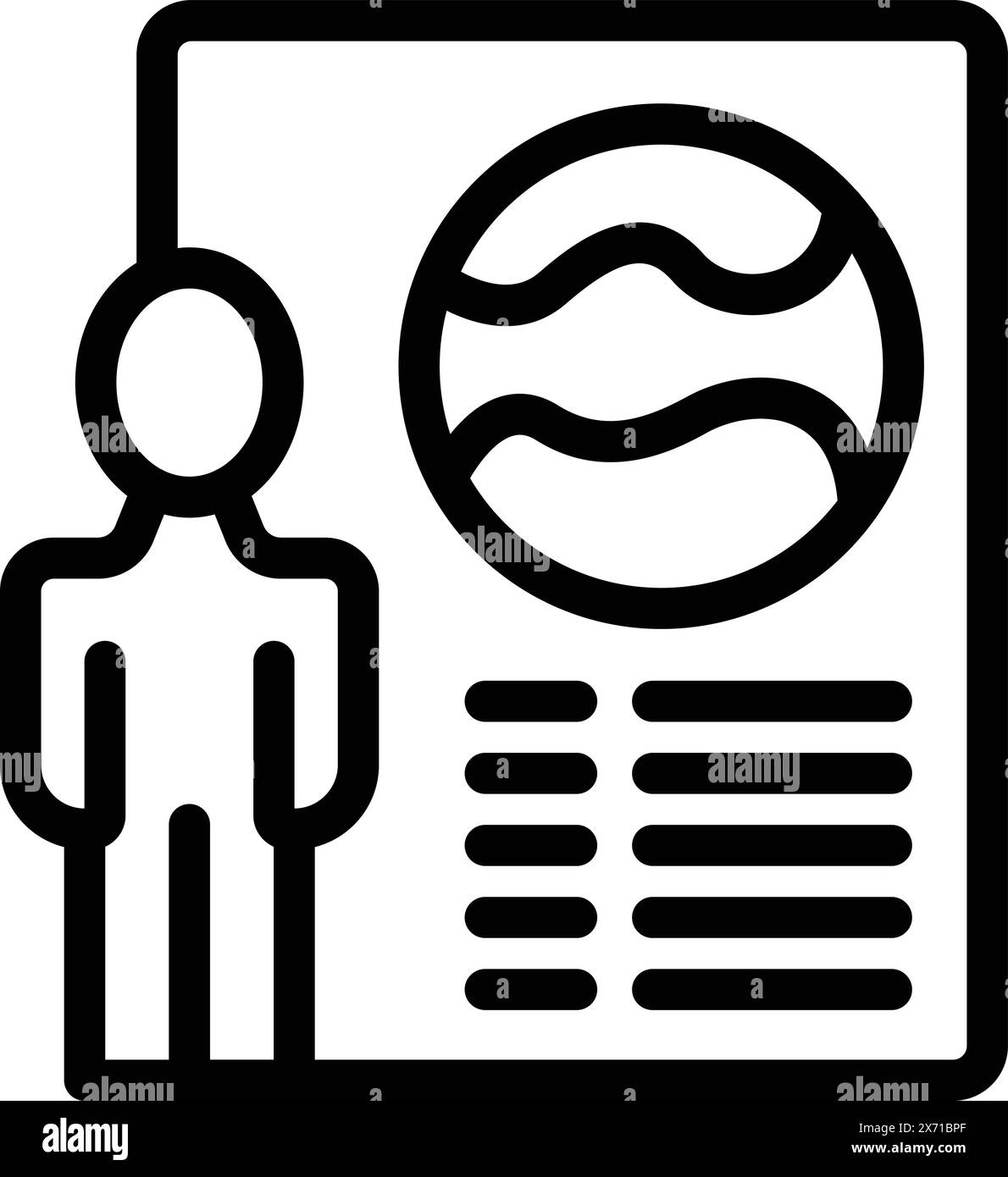 Stylized icon representing a person giving a presentation with a pie ...