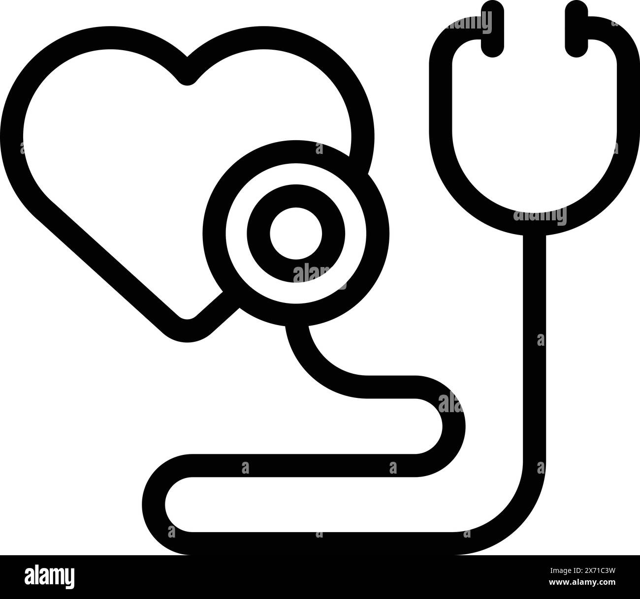 Black and white icon depicting a heart connected to a stethoscope ...