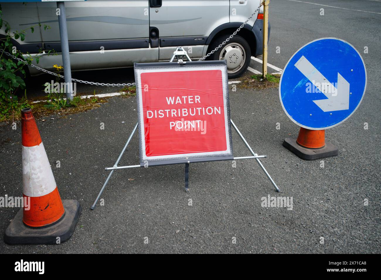 A sign advertising water distribution at Freshwater car park in Brixham ...