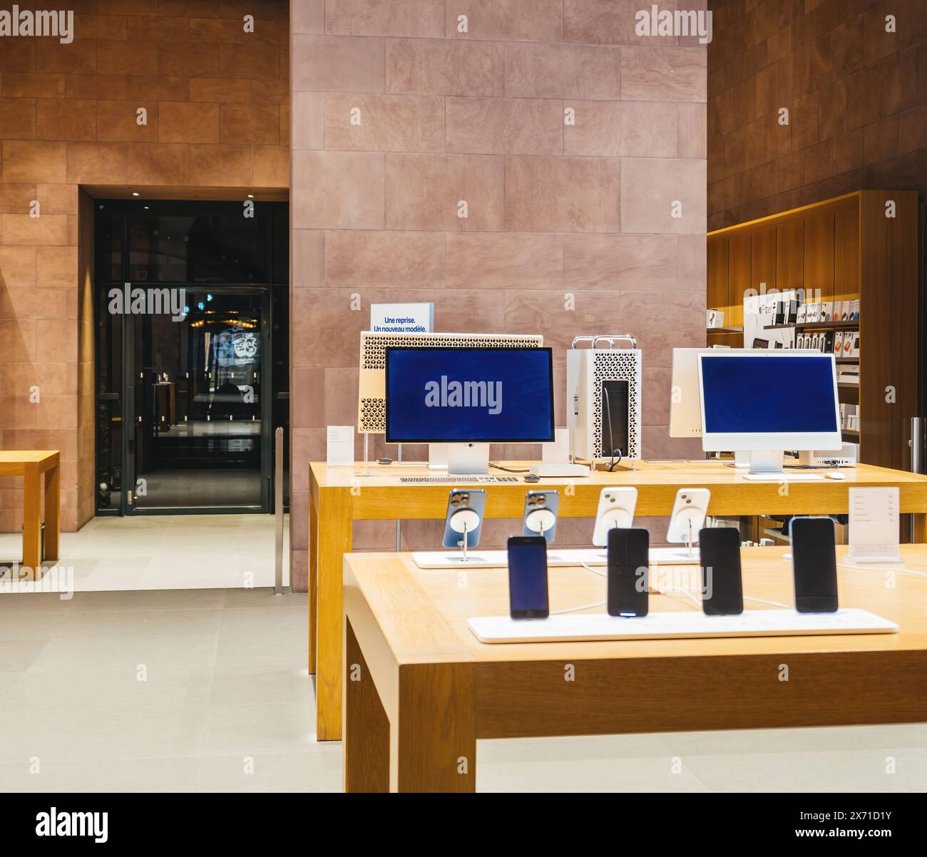 Paris, France - Dec 23, 2024: An empty Apple Store displays Mac Pro ...