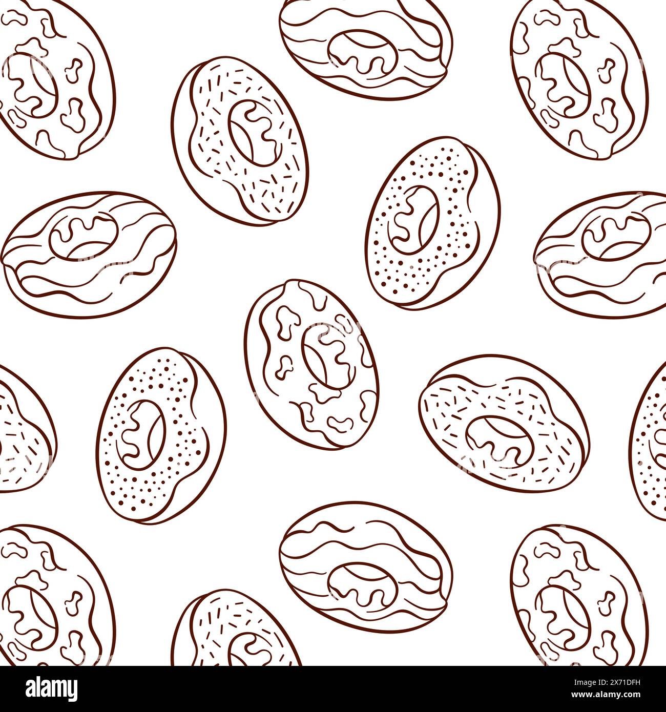 Donut seamless pattern in line art style. Hand drawn background with ...