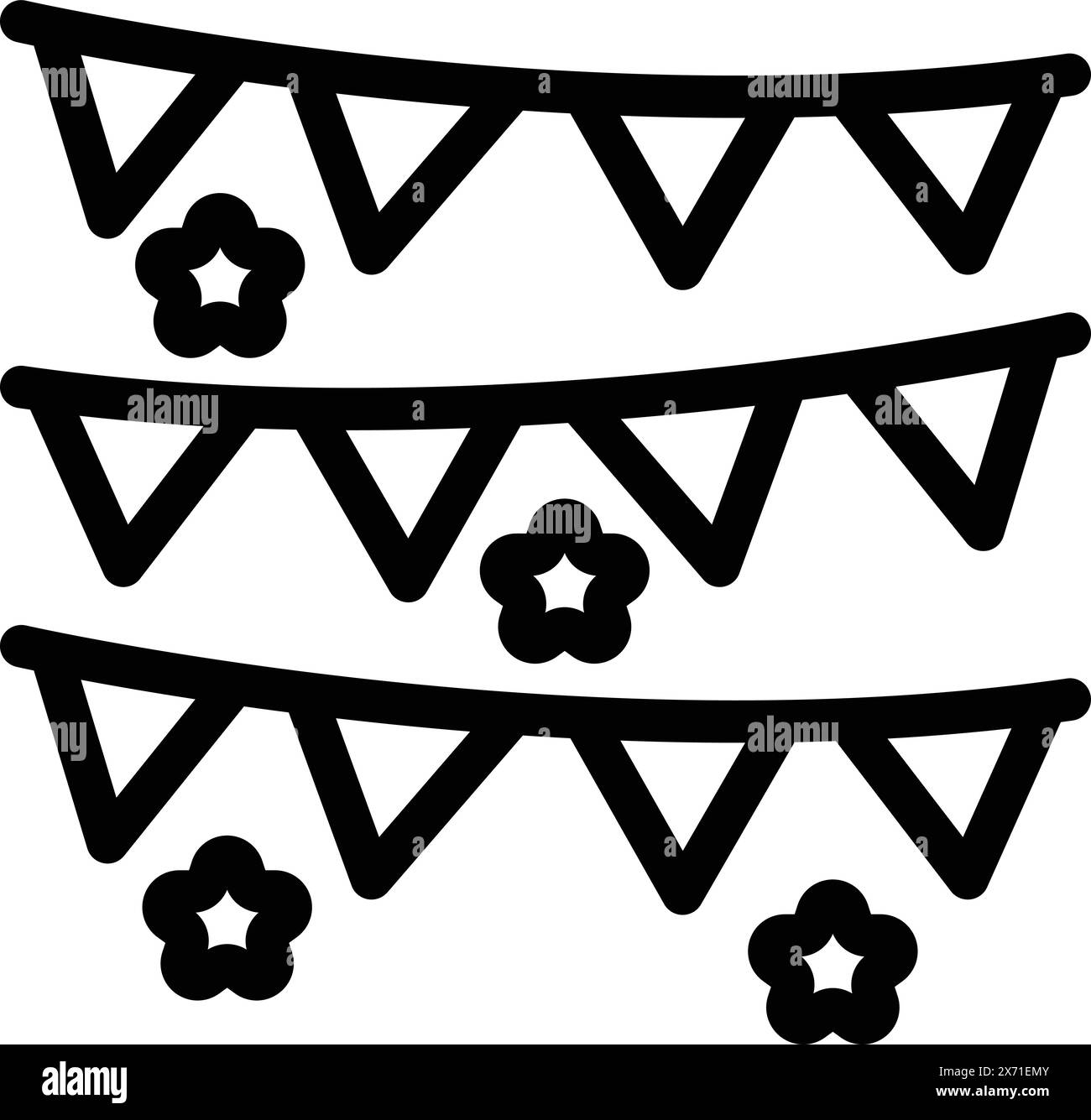 Black and white vector illustration of party bunting with star ...