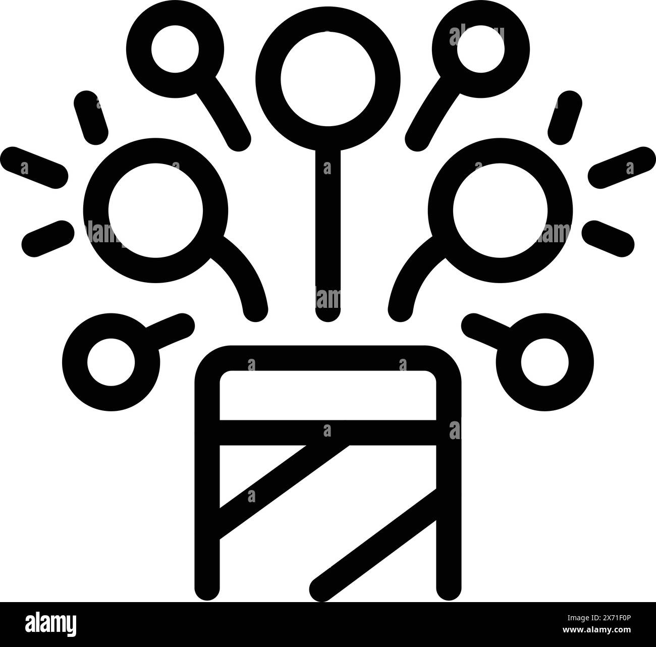 Black and white line art icon featuring multiple magnifying glasses ...