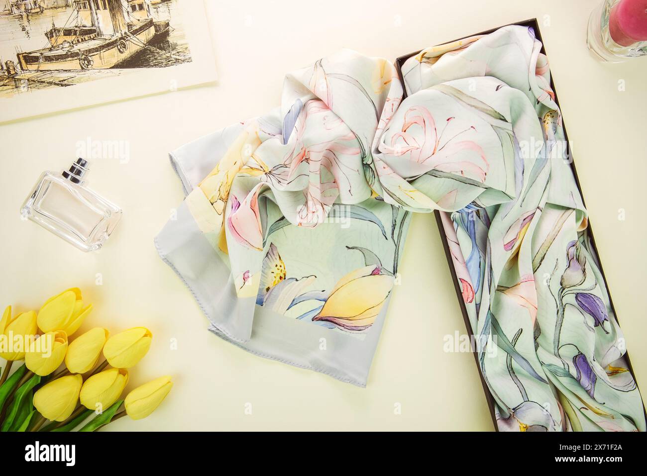 Beautiful floral silk headscarf (Hijab) for Muslim women. High-quality ...