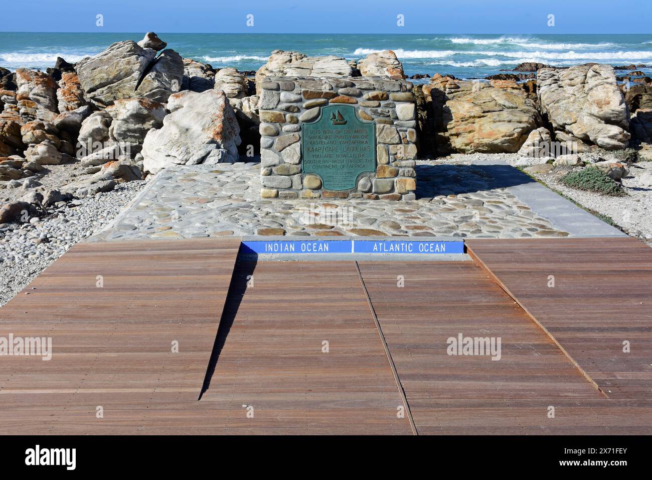 Indian Ocean and Atlantic Ocean Border Line Sign on Coast, Cape Agulhas ...