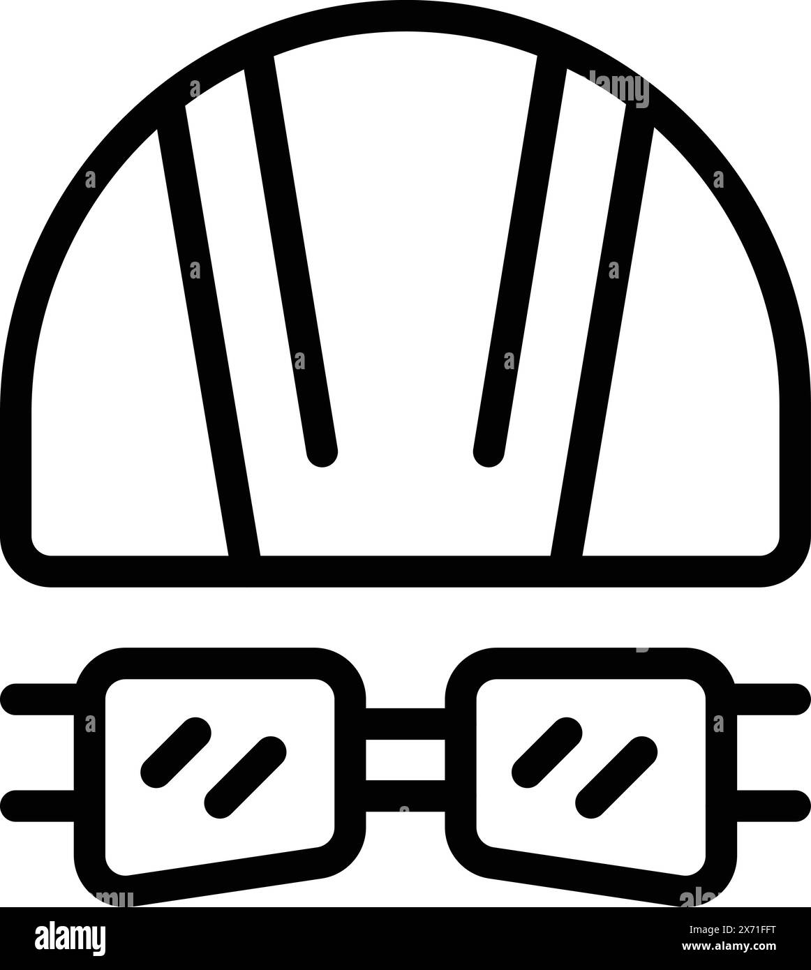 Black and white line art illustration of a safety helmet and goggles ...
