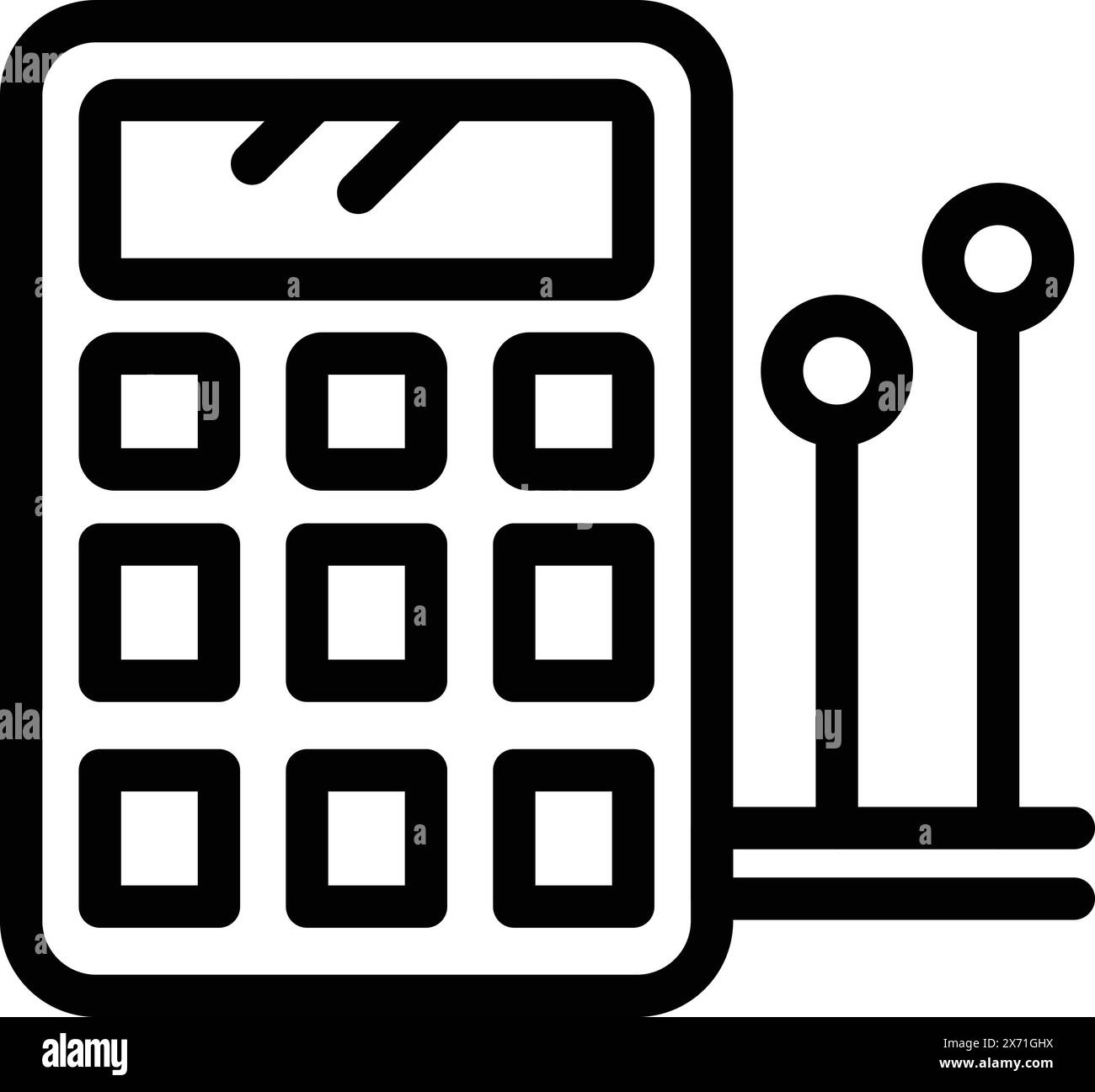 Black and white line drawing of a calculator and a line graph ...